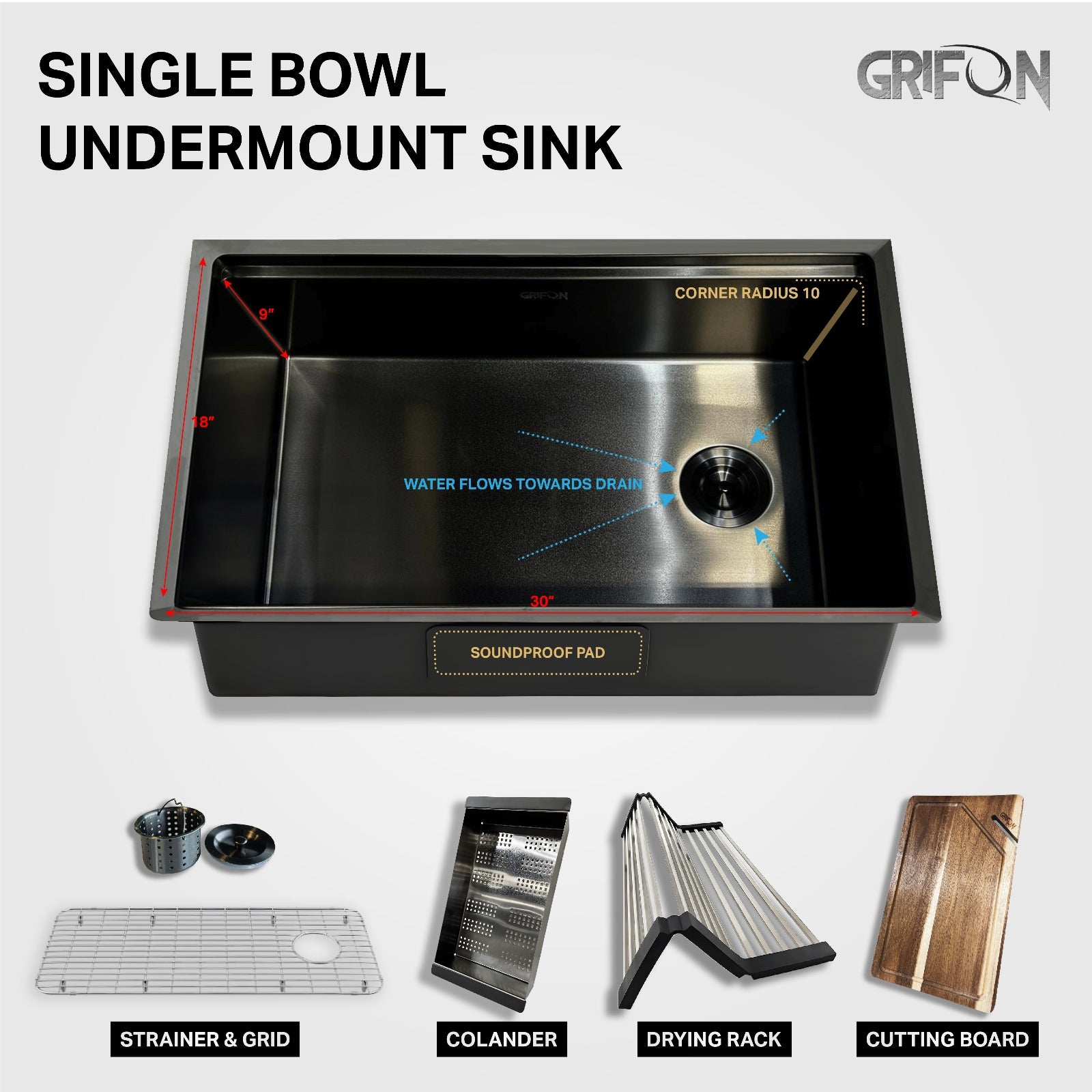 Hydra Tech™ GS430 Stainless steel 30" Undermount Single Bowl workstati ...